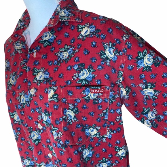 BONGO | Tops | Vintage Bongo Shirt Red Floral Print Button Up 0 Cotton ...